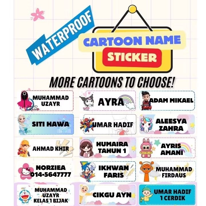 100pcs, RM12. sticker nama sekolah/sticker waterproof/sticker comel ...