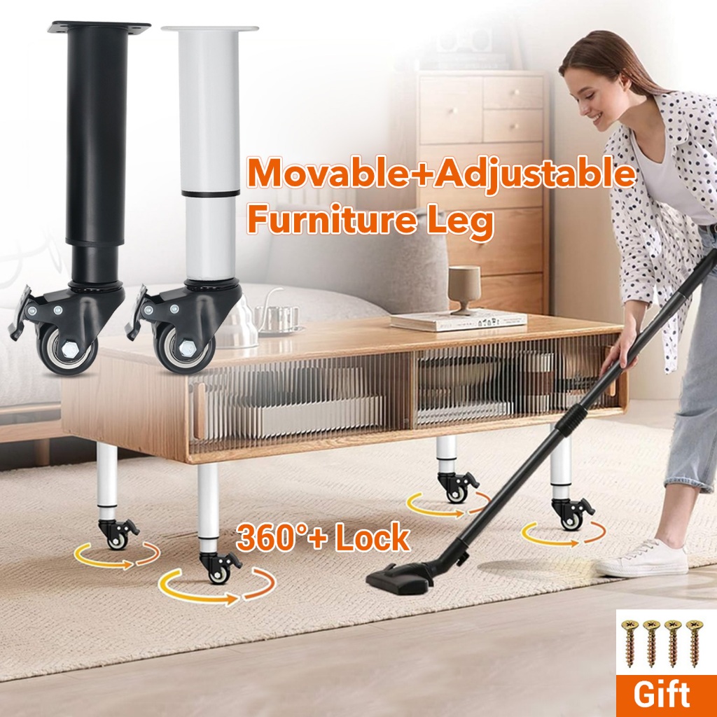 Movable Adjustable Metal Table Leg with 360° Wheel Kaki Meja Bed Leg ...