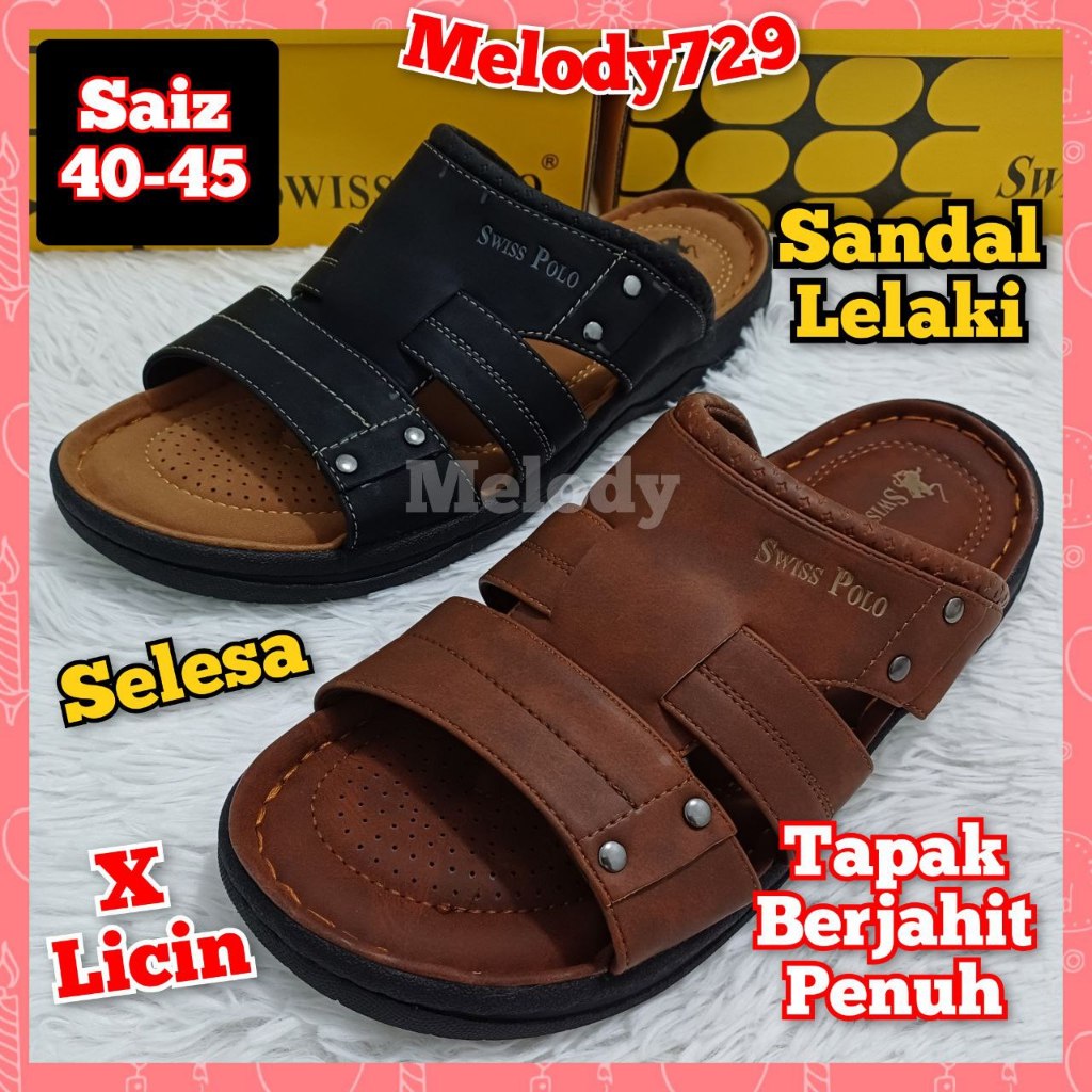 [ MELODY729 ] 4279 Swiss Polo Men Sandals Comfort / Sandal Lelaki Tapak ...