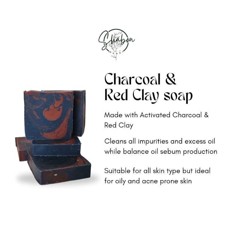 Charcoal and Red Clay handmade soap ( For oily and acne prone skin ...