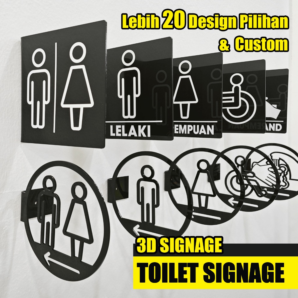 Toilet Signage Acrylic Papan Tanda Tandas 3D Toilet Arrow Signage ...