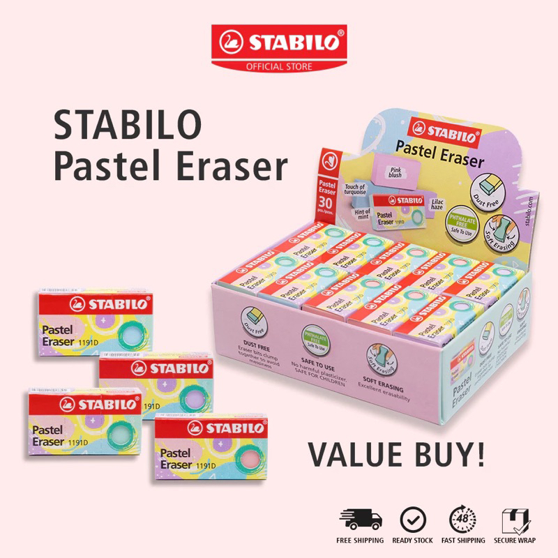 Stabilo Pastel Eraser 1191D 30 pcs (1191D30) Full Sleeve/ Dust Free ...