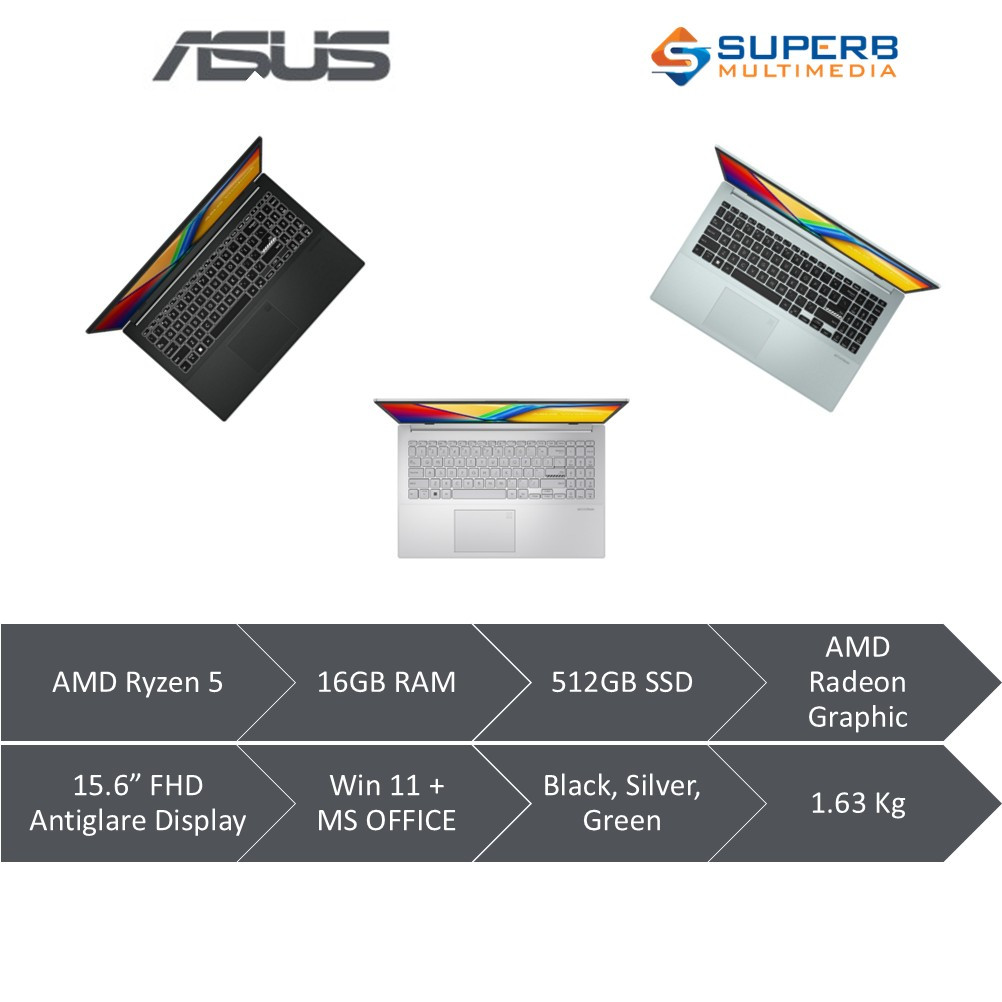 Asus Vivobook Go E1504F-ABQ469WMS Silver, ABQ470 Green, ABQ471 Black ...
