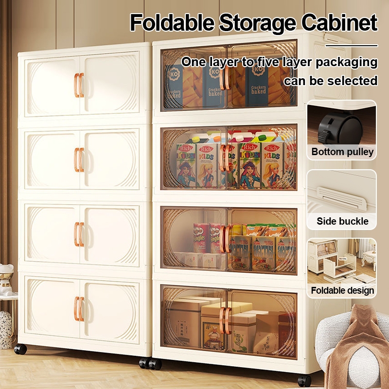 1-5Layers Storage Cabinet 2 Doors Large Space Transparent Layers ...