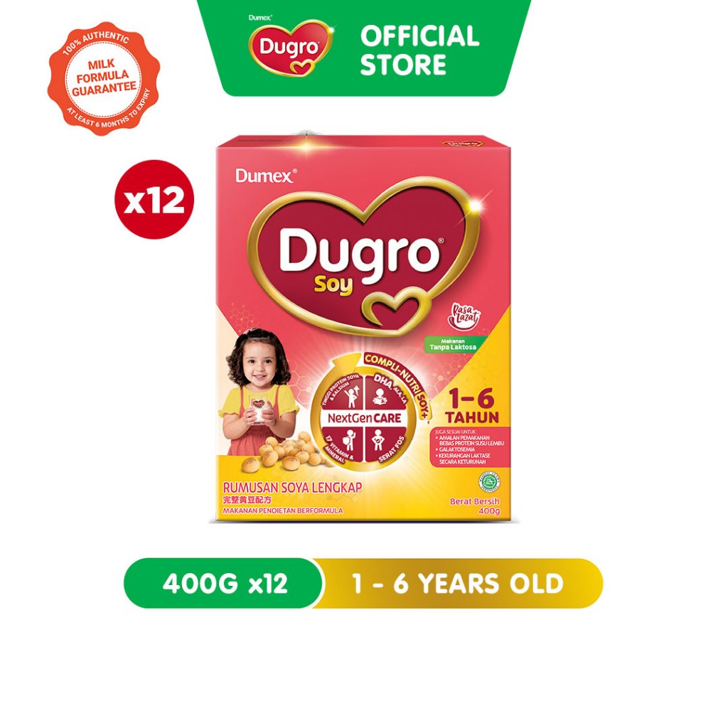 Dumex Dugro Soy Tailored Nutrition Milk Formula 1-6 years (400g x 12 ...