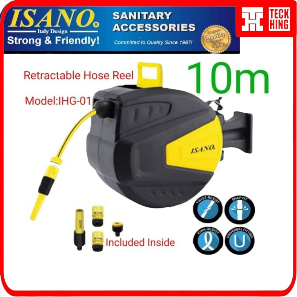 ~ ISANO AUTO Retractable Water Hose Reel Pipe Garden 10m Wall Mounting ...