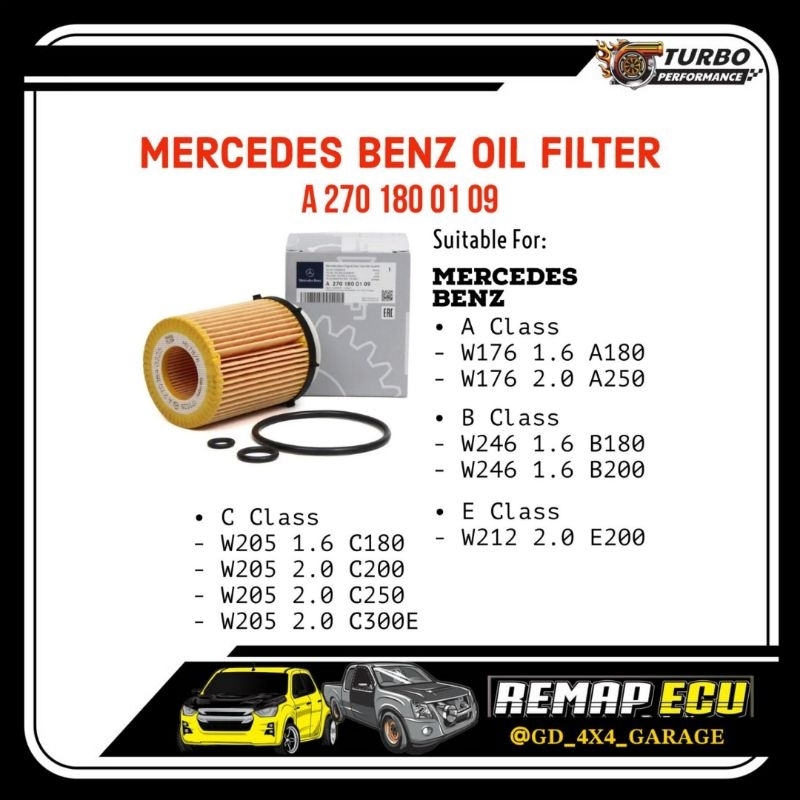 MERCEDES BENZ OIL FILTER (A2701800109) W176 A180 A250 B CLASS W246 B180 ...