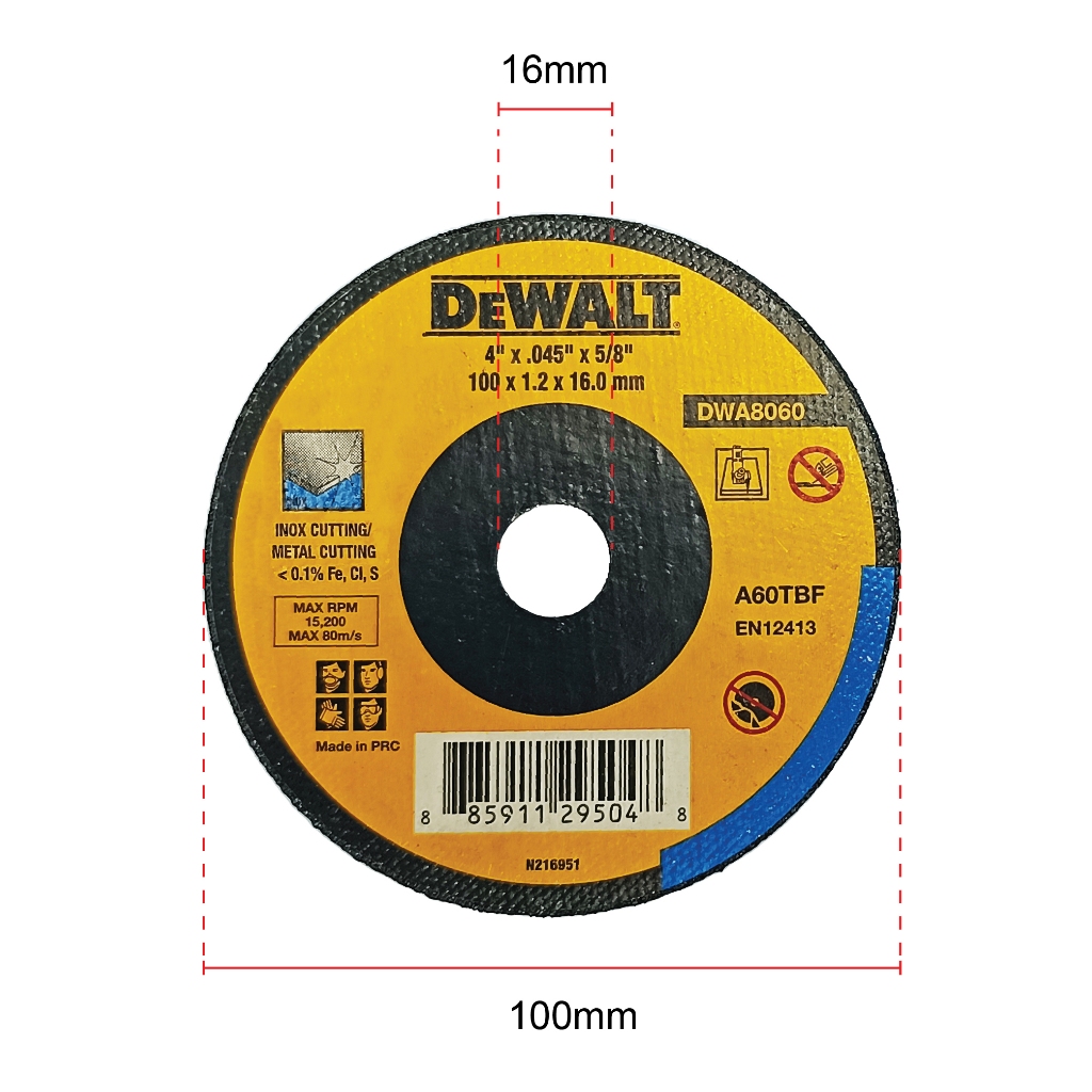 DEWALT Bonded Abrasive Cutting Disc (100mm x 1.2mm x 16mm) DWA8060 ...