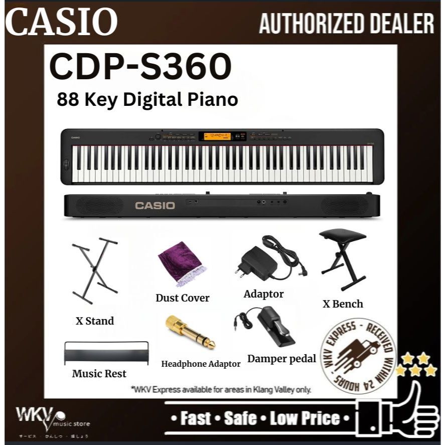 Casio CDP-S360 88-key Digital Piano Package Keyboard Bench, Dust Cover (CDPS360 / CDP S360 ...