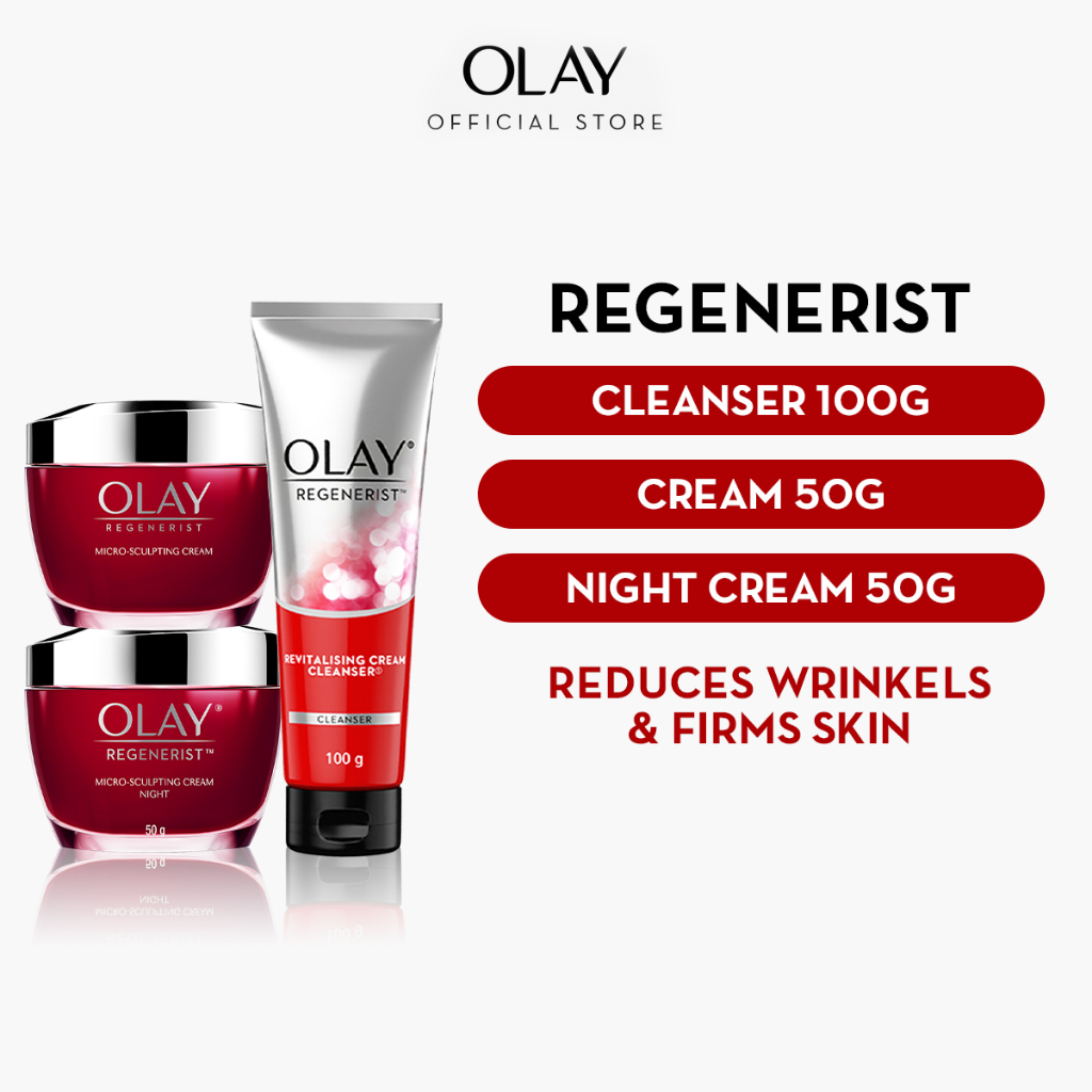 Olay Regenerist Regimen Bundle (Cleanser 100g & Day Cream 50g & Night ...