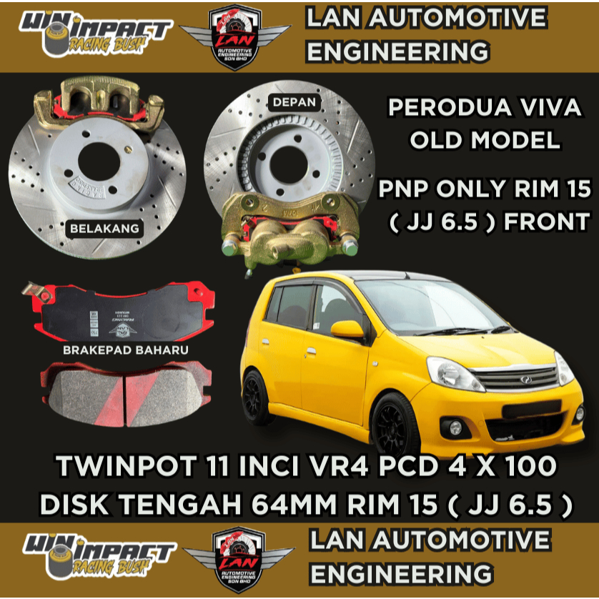 [DEPAN SAHAJA] NEW SET BRAKEDISK 11INCH TWINPORT VR4 MODIFIED INTO PERODUA VIVA OLD MODEL RIM ...