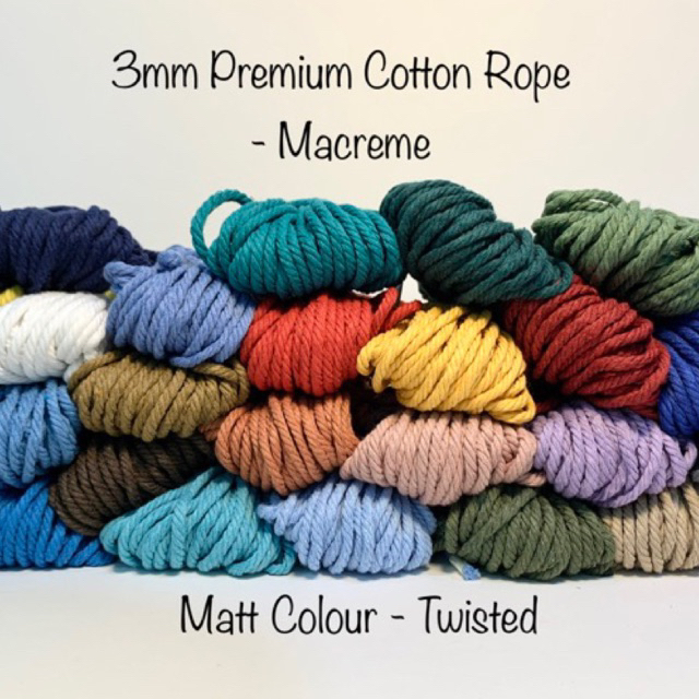 3mm Premium Matt Colour Cotton Rope/Macramé cord/tali kapus for DIY ...
