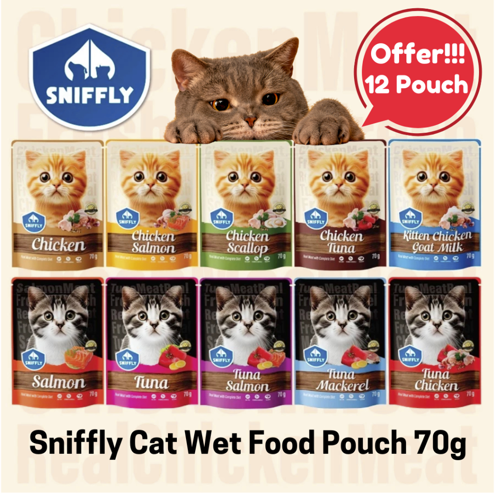 SNIFFLY Cat Pouch 70g Cat Wet Food (Combo Set 12 Pouch) | Shopee Malaysia