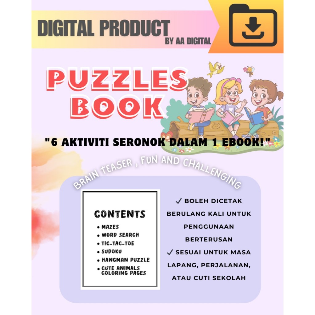 6 Dalam 1: eBook Aktiviti Kanak-Kanak | Cari Perkataan, Mewarna, Sudoku ...