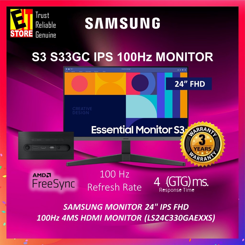 Samsung 24''/27'' Essential Monitor S3(S33GC)LS24C330GAEXXS ...