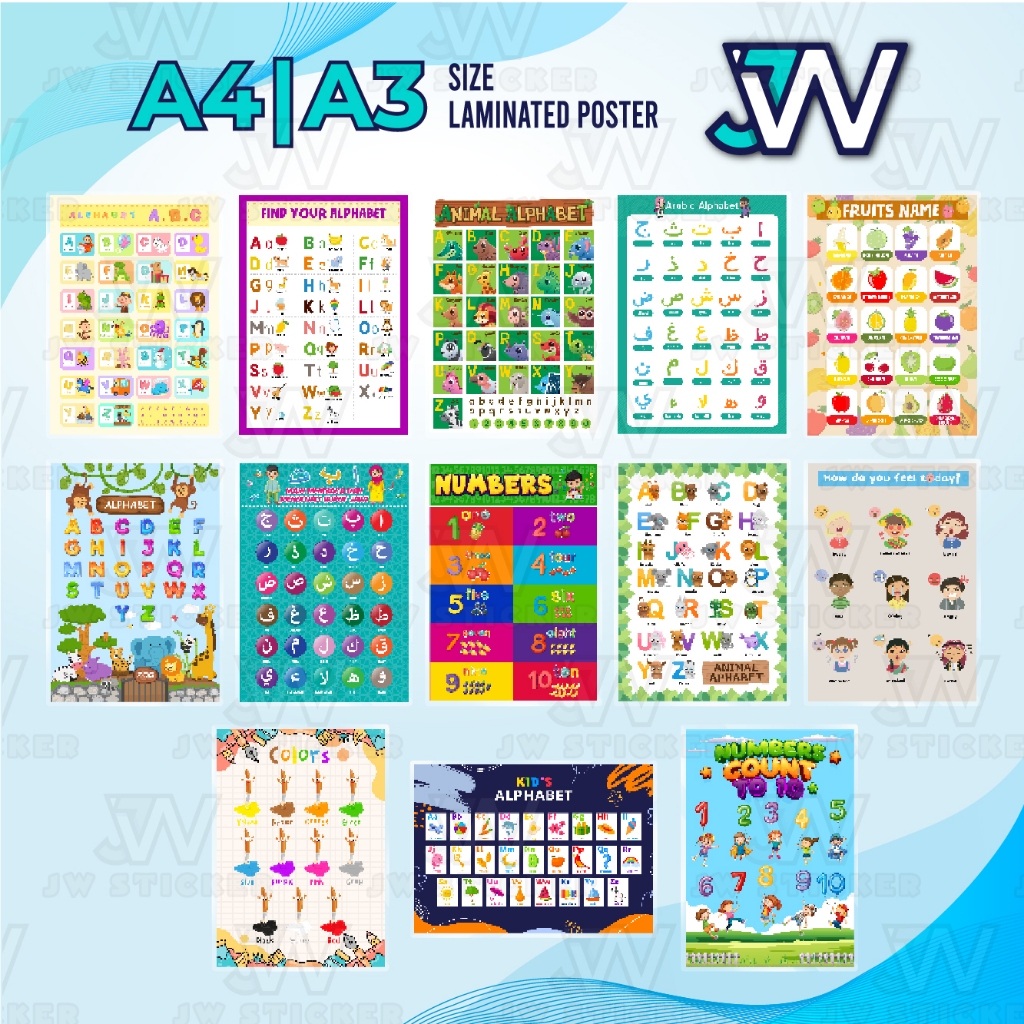 ABC Alphabet / Jawi / Numbers / Colours / Fruits Name / A4 Size ...
