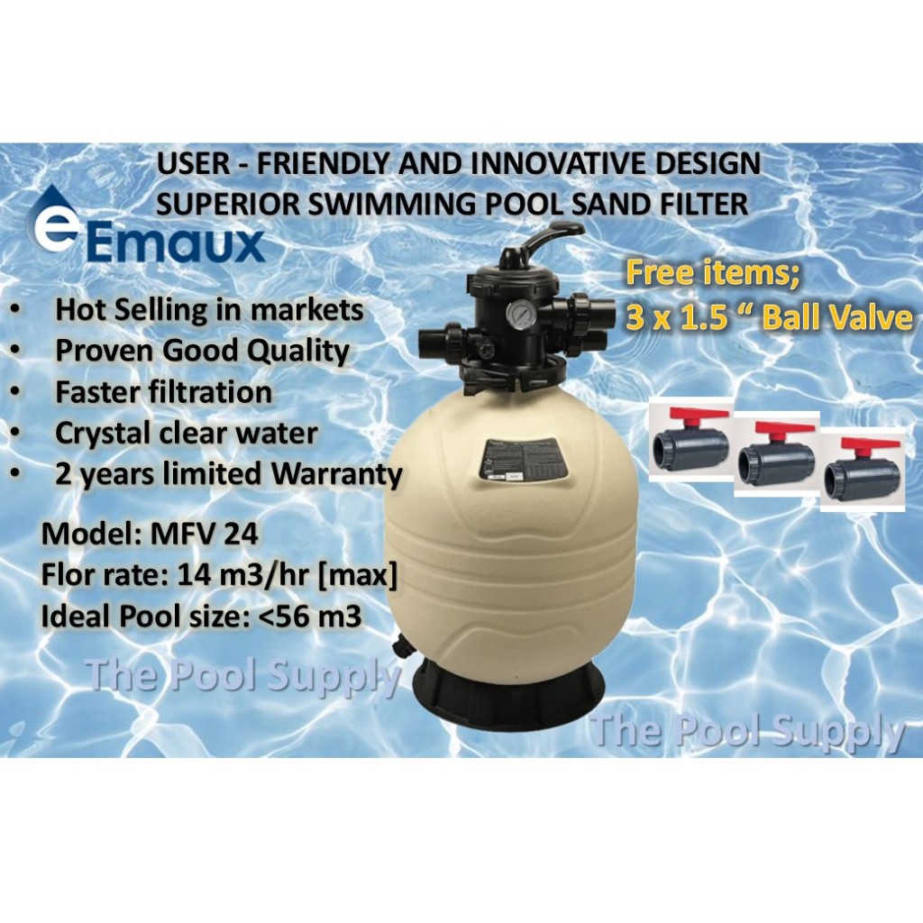 Swimming Pool Sand Filter with Backwash Multiport Valve, EMAUX MFV 24 ...