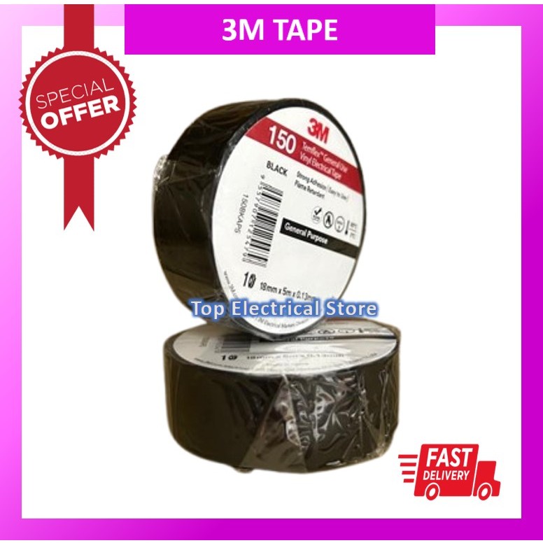 ORIGINAL 3M TEMFLEX 150 ELECTRICAL TAPE 5MX18MM WIRE TAPE PVC INSULATION WIRE TAPE (BLACK ...