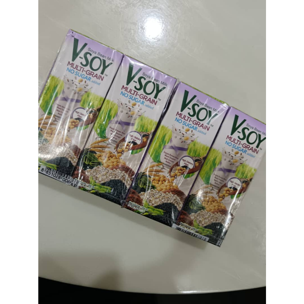 V-SOY NO SUGAR ADDED/MULTIGRAIN SOYA BEAN MILK 200ML x 4 PACKET **WITH ...