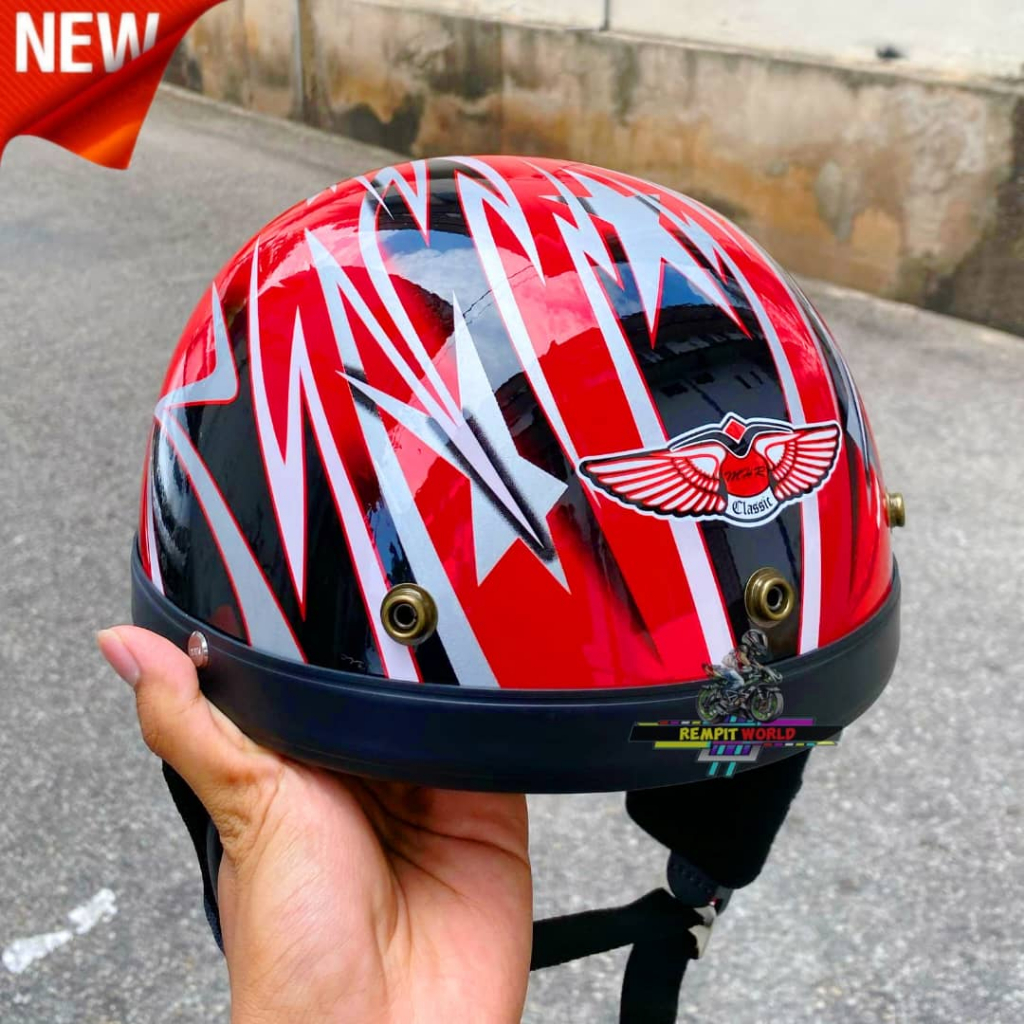 HELMET MHR STELLA HALF HELMET STENG STELLA RED BLUE BLACK 100%ORIGINAL ...