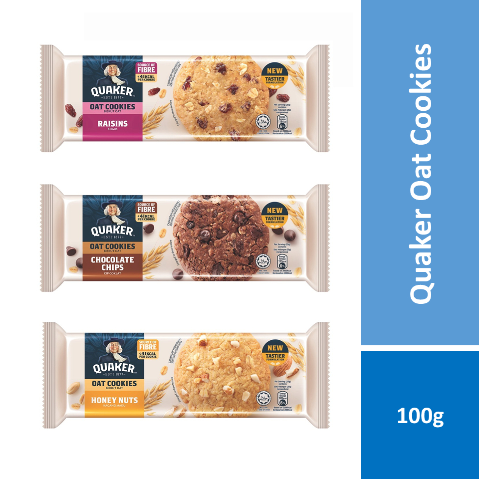 Bundle of 3 Quaker Cookies 100g (Raisins,Chocolate & Honey Nuts ...