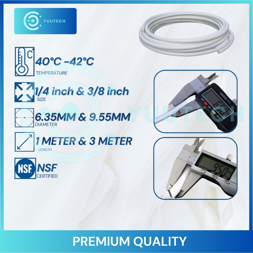 WATER TUBING WHITE TUBE RO HOSE 1/4" & 3/8" WATER FILTER 1 METER & 3 ...