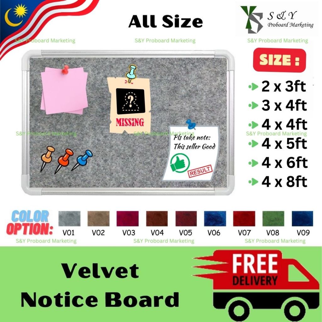 Velvet Notice board Size 2x3 3x4 4x4 4x5 4x6 4x8 Velvet Board | Shopee ...