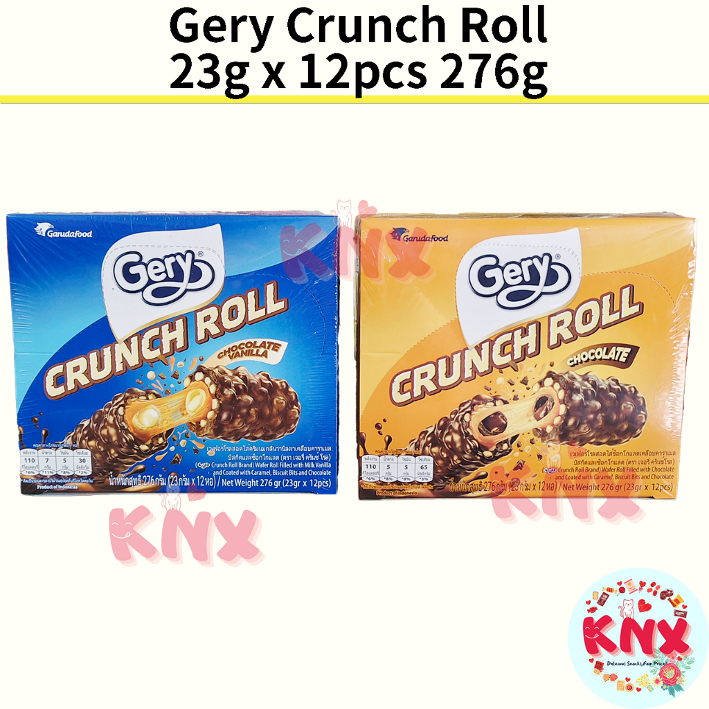 Gery Crunch Roll Chocolate Vanilla & Chocolate 12pcs x 23gram | Shopee ...