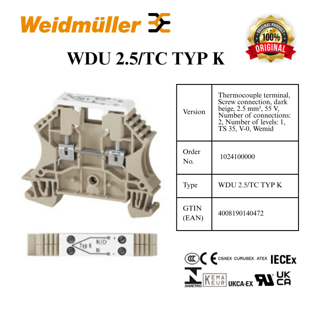 Weidmuller Thermocouple Terminal Block WDU 2.5/TC TYP K | Shopee Malaysia