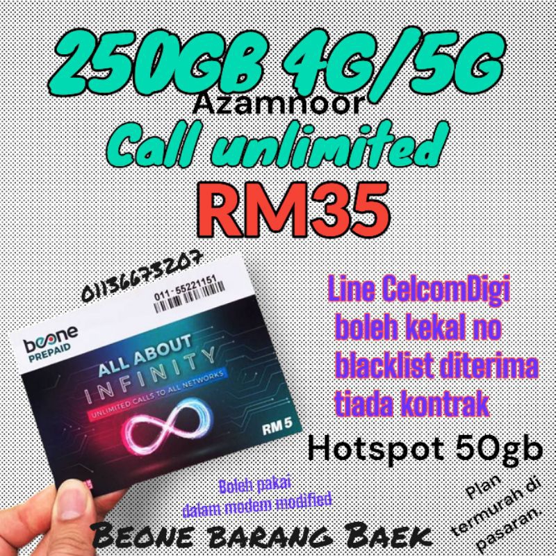 NO VIP MURAH Beone Prepaid 250GB 4G/5G RM35 KEKAL NO dari Umobile Celcom Digi Maxis Unifi YODOO ...
