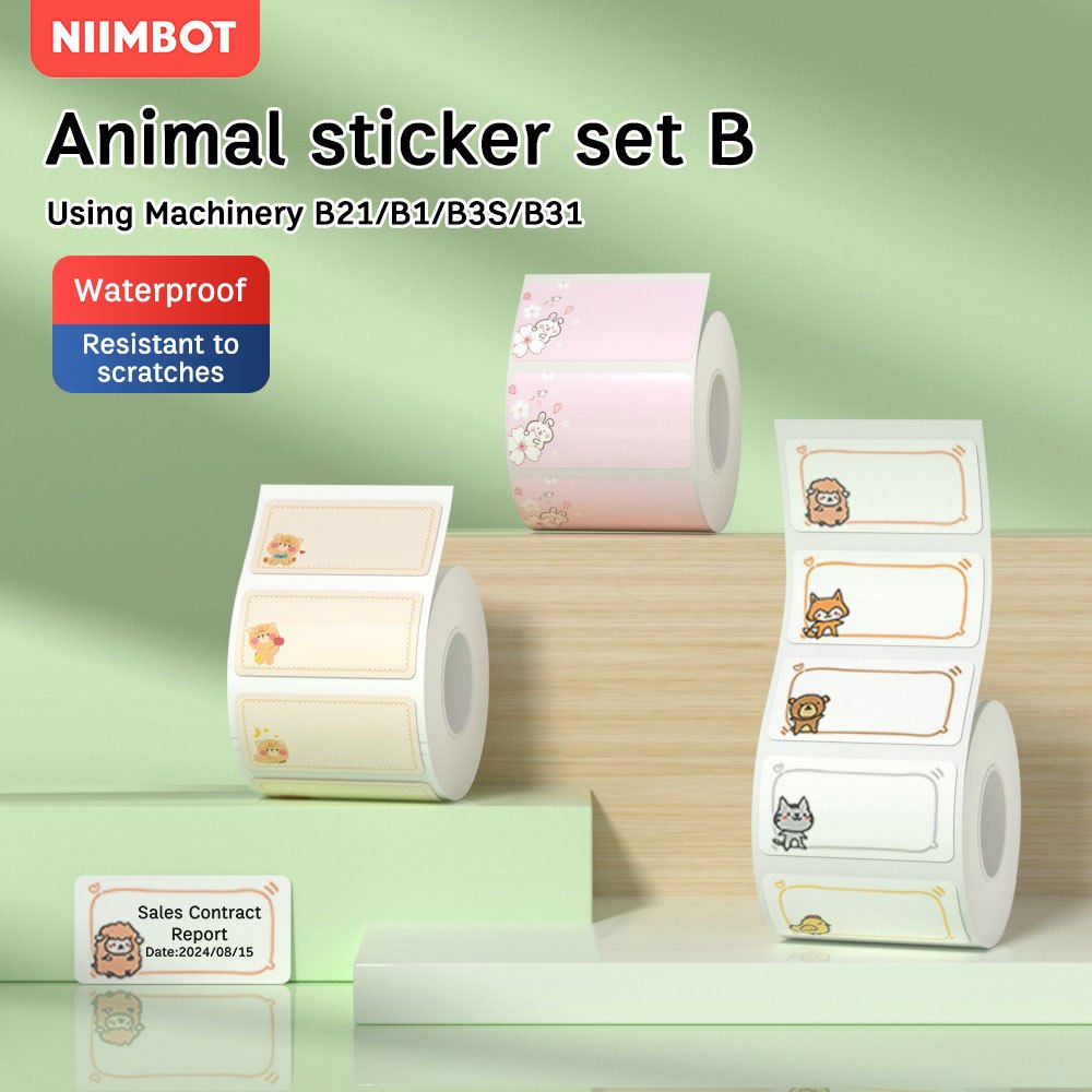 NIIMBOT B21/B1/B3S Cute Animal Thermal Label Paper Waterproof and Oil-proof Classification ...