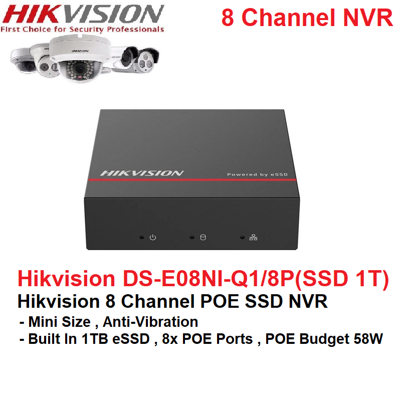 Hikvision DS-E08NI-Q1/8P 8-ch Mini 8 PoE SSD NVR - 8 Channel Hikvision ...