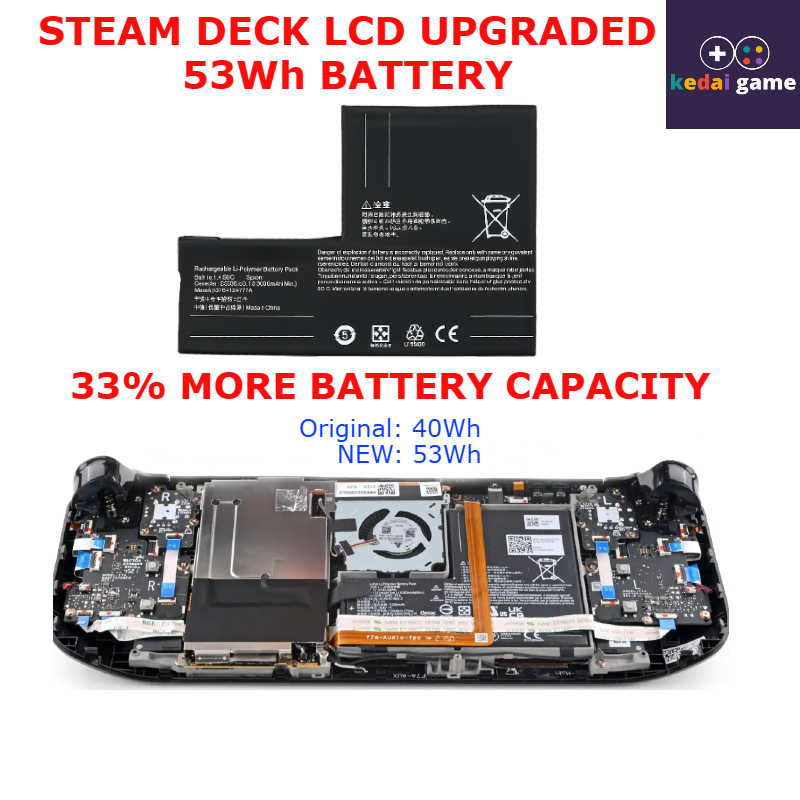 Steam Deck Upgraded 53Wh Battery 33% Longer Capacity OEM Battery LCD ...