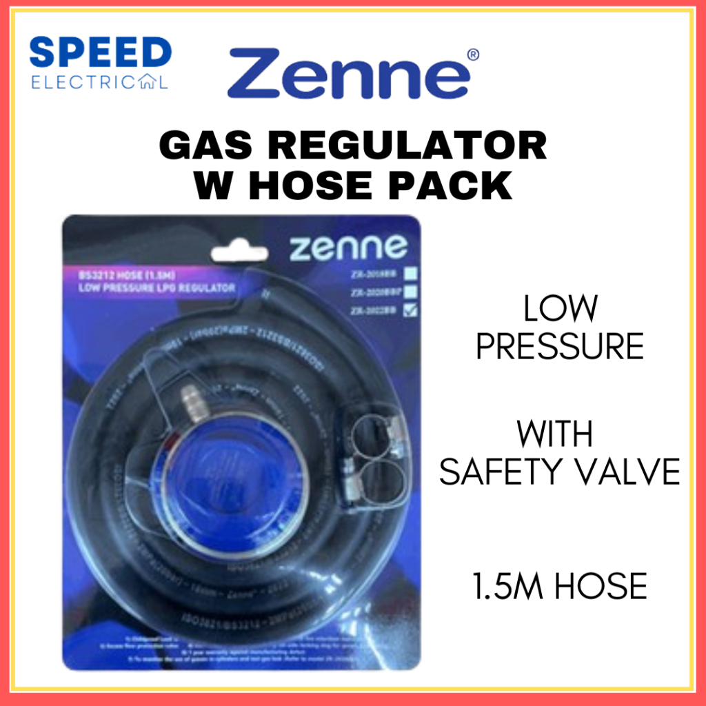 ZENNE LOW PRESSURE GAS REGULATOR WITH HOSE PACK 1.5M HOSE ZR-2022BB ...