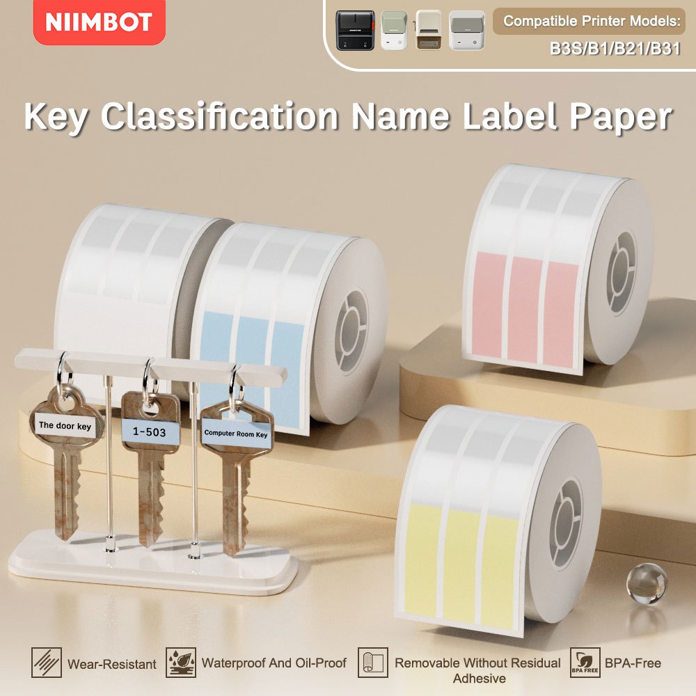 NIIMBOT B21/B1/B3S Key Label Paper for Key Classification Labels Waterproof Name Stickers ...