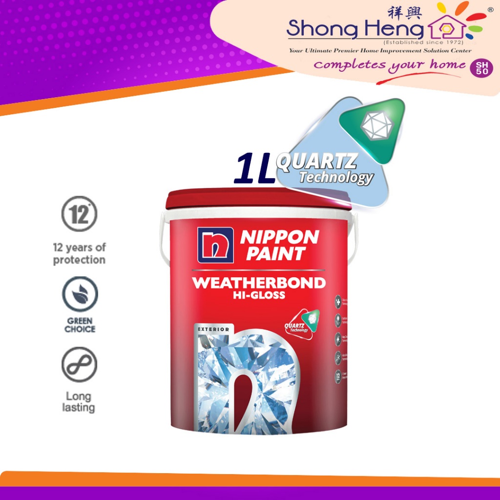 [FREE SHIPPING] 1L Nippon Paint Weatherbond Hi-Gloss with Quartz ...
