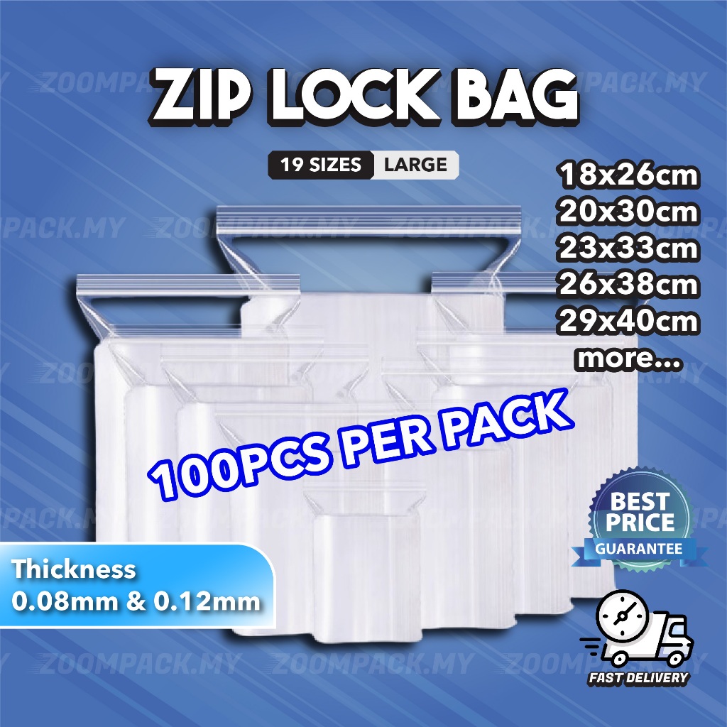 ZoomPack Large Zip Lock Plastic Bag Thick (0.08mm & 0.12mm) Clear ...