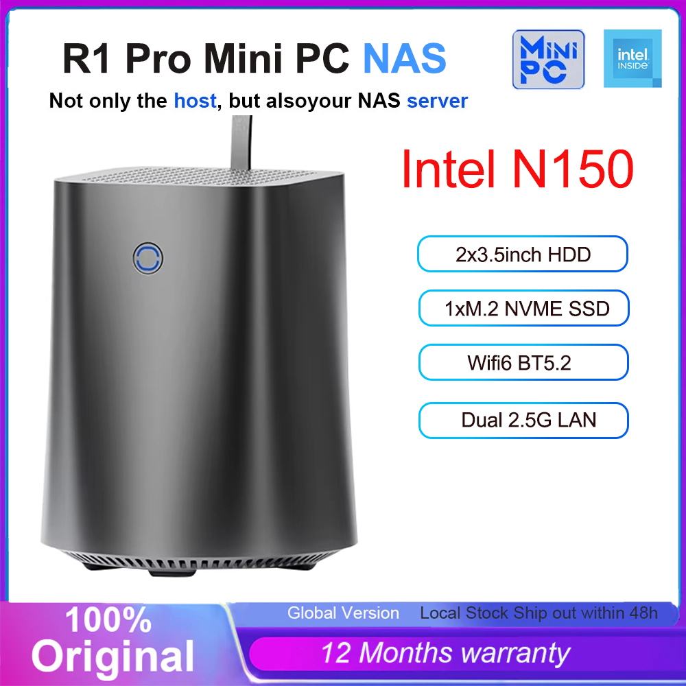 R1 Pro Intel N150 Mini PC 4C/4T Support 40T 2 Bay Storage 3-in-1 Mini ...