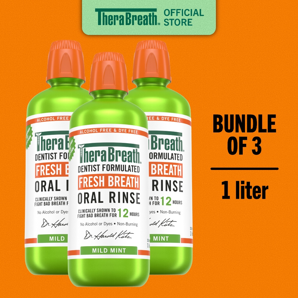 TheraBreath Fresh Breath Oral Rinse - Mild Mint/Invigorating Icy Mint (Bundle of 3 x 1000ml ...