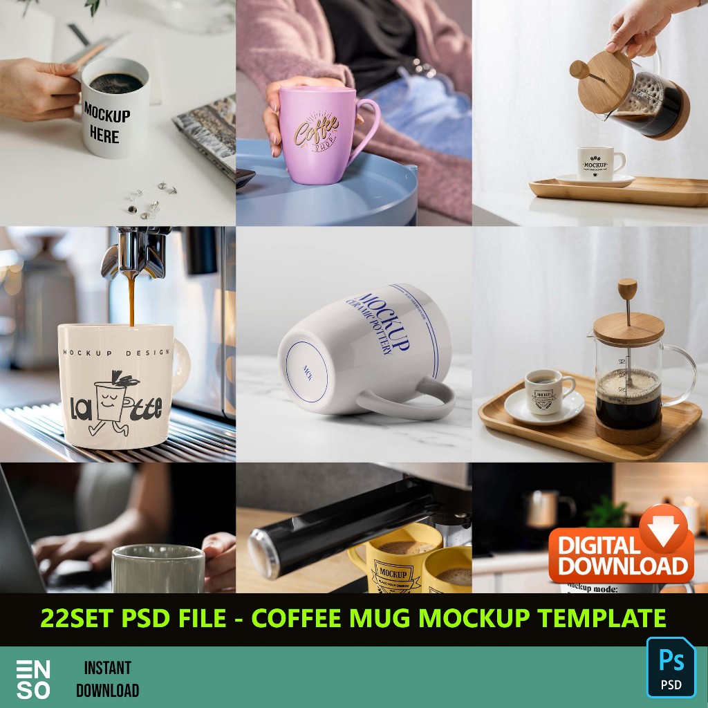 22-Set PSD Coffee Mug Mockup Template Files | PHOTOSHOP Editable Mockup ...