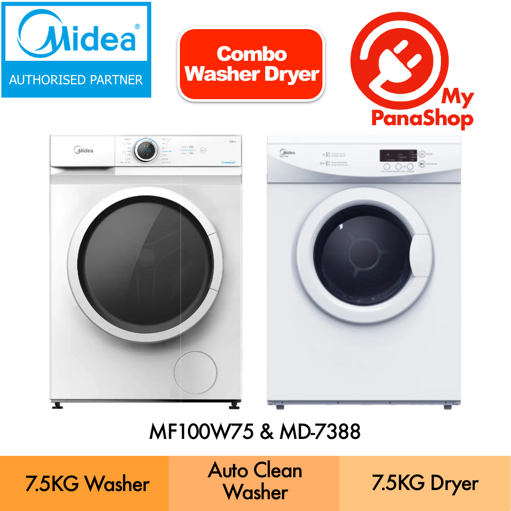 [COMBO] Midea Front Load Washing Machine & Dryer ( 7.5KG ) MF100W75 ...