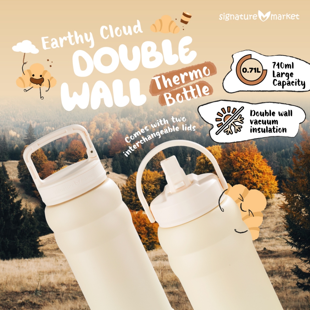 [NOT FOR SALE] Signature Market Earthy Cloud Double Wall Thermo Bottle (With Free Straw Lid ...