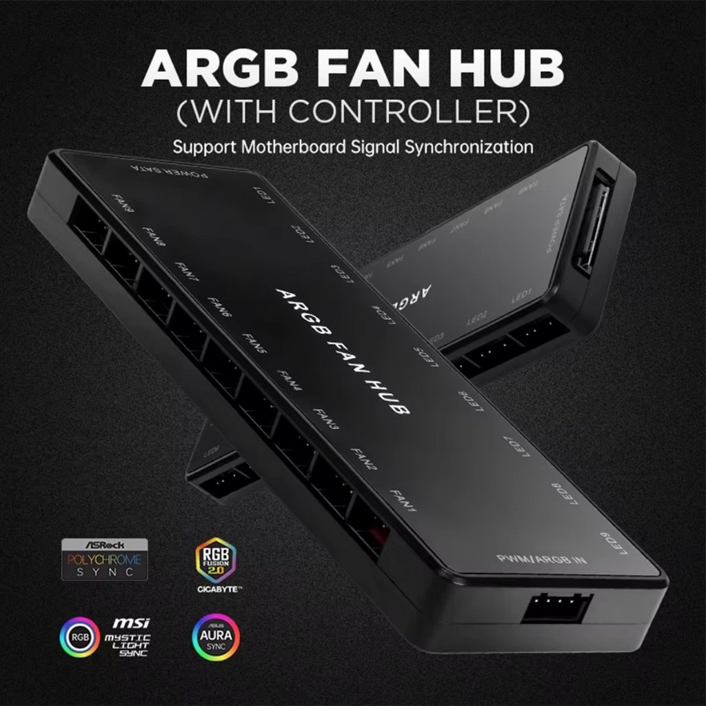 ARGB Fan Hub 5V-3PIN ARGB 12V 4PIN PWM 2-in-1 RGB Case Fan Hub with ...