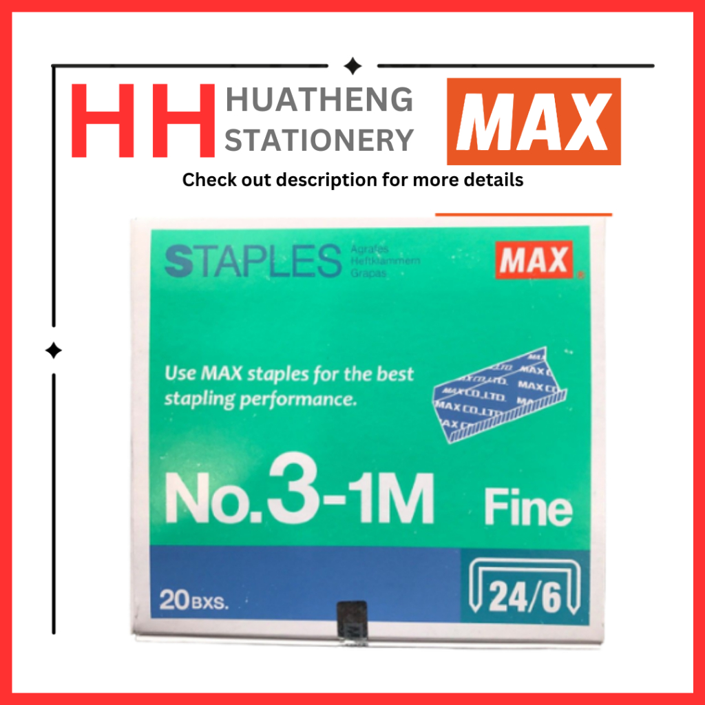 MAX Staples No.3-1M Fine 24/6 1 X 20bxs / MAX / Staples / UbatStapler ...