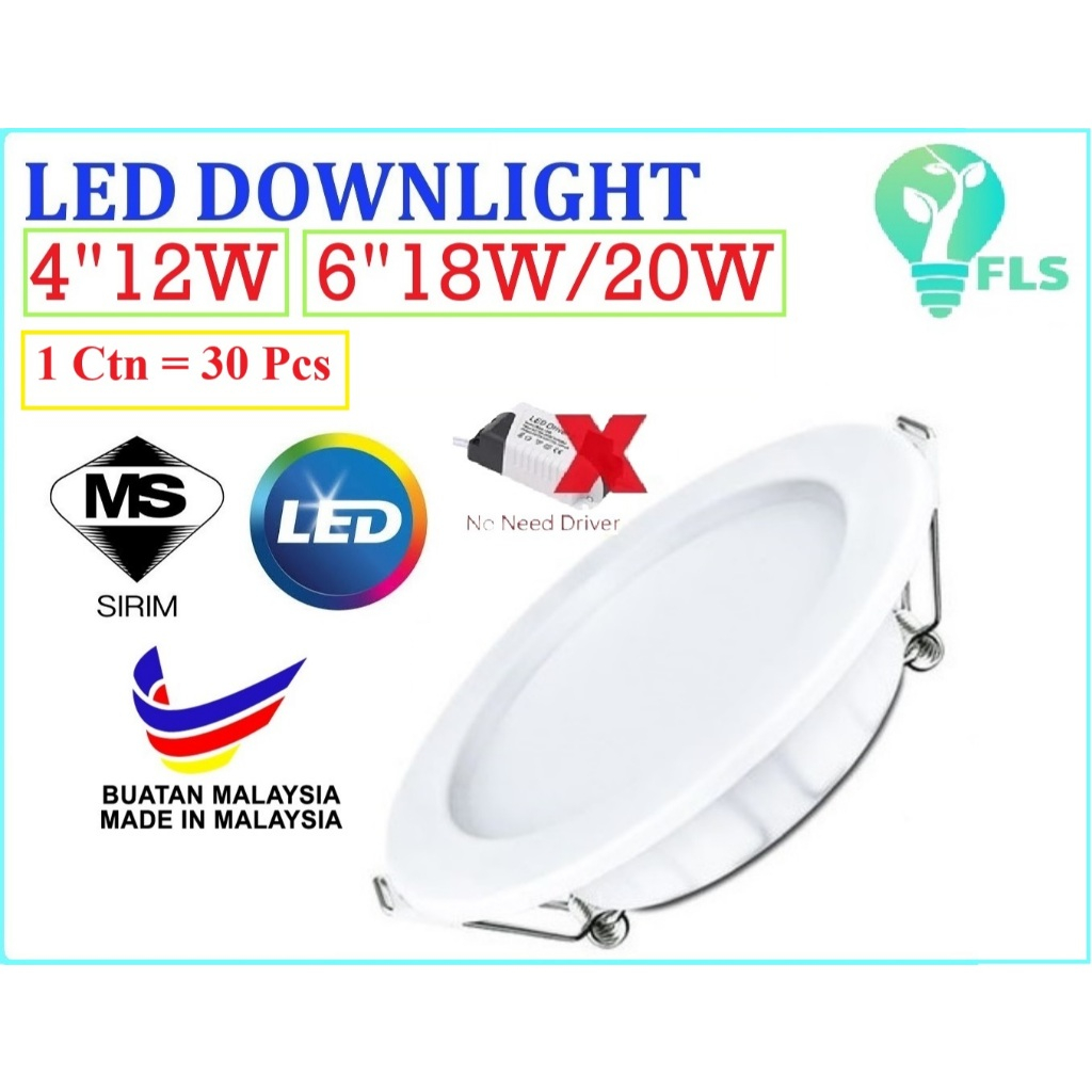 [WHOLESALES] [SIRIM] LED Downlight Round 12W 4" 18W/20W 6" Lampu Siling Rumah Recessed Downlight ...