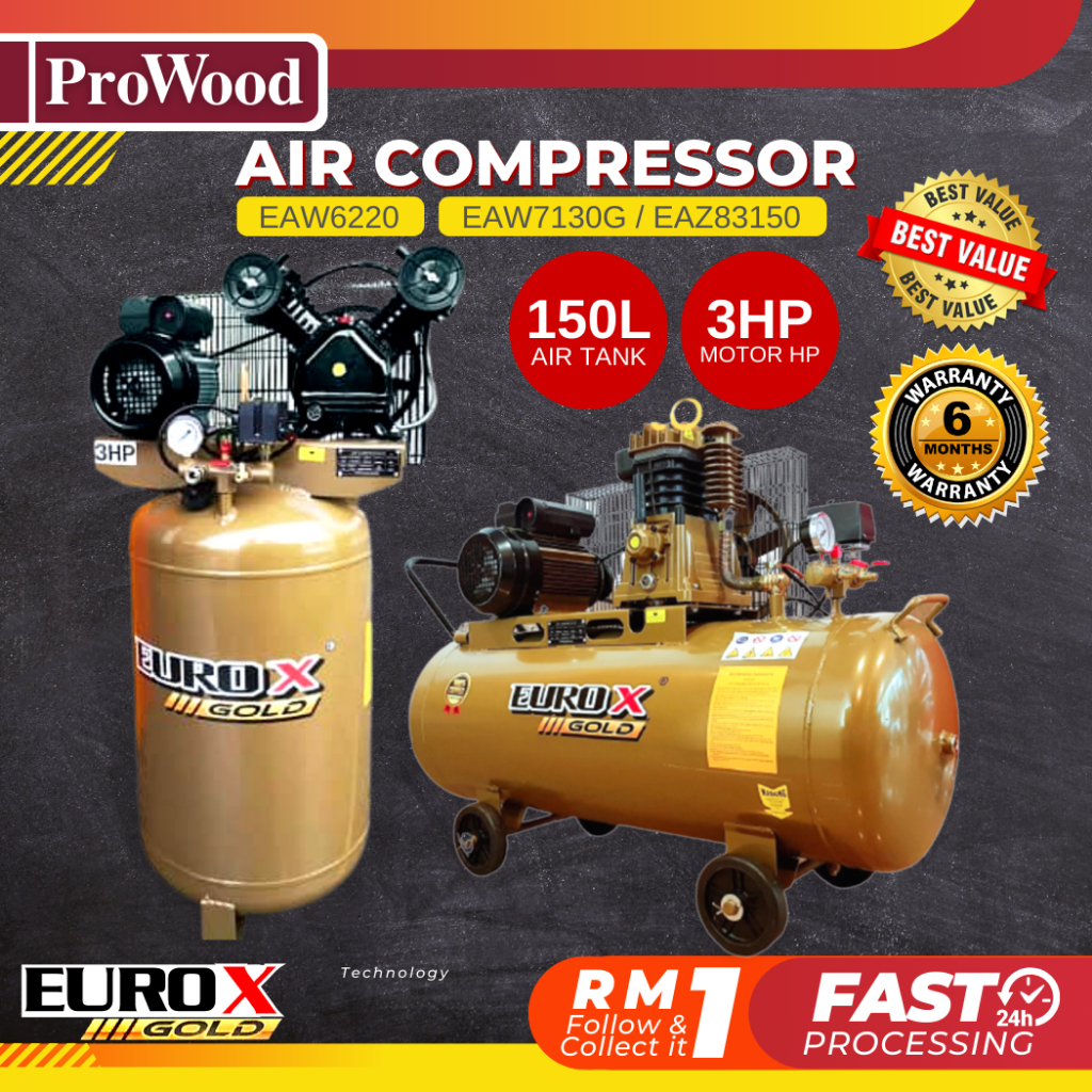 EUROX EAW-6220 / EAW7130G / EAZ83150 Air Compressor 3HP 150Litre 150L 8Bar 240V | Shopee Malaysia