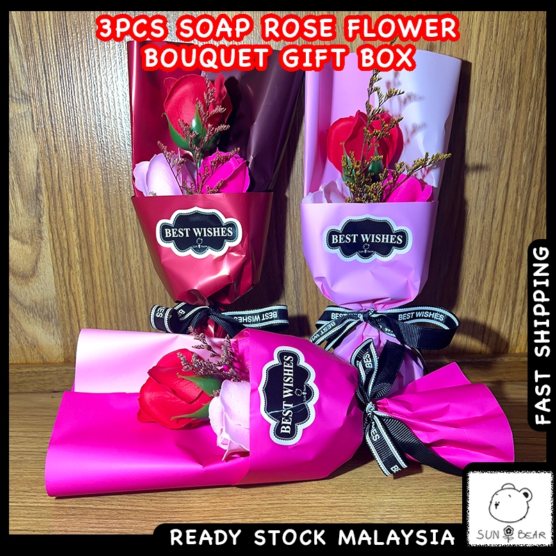 Teachers Day Hadiah Hari Guru 3PCS Soap Flower Rose Bouquet Gift Box ...