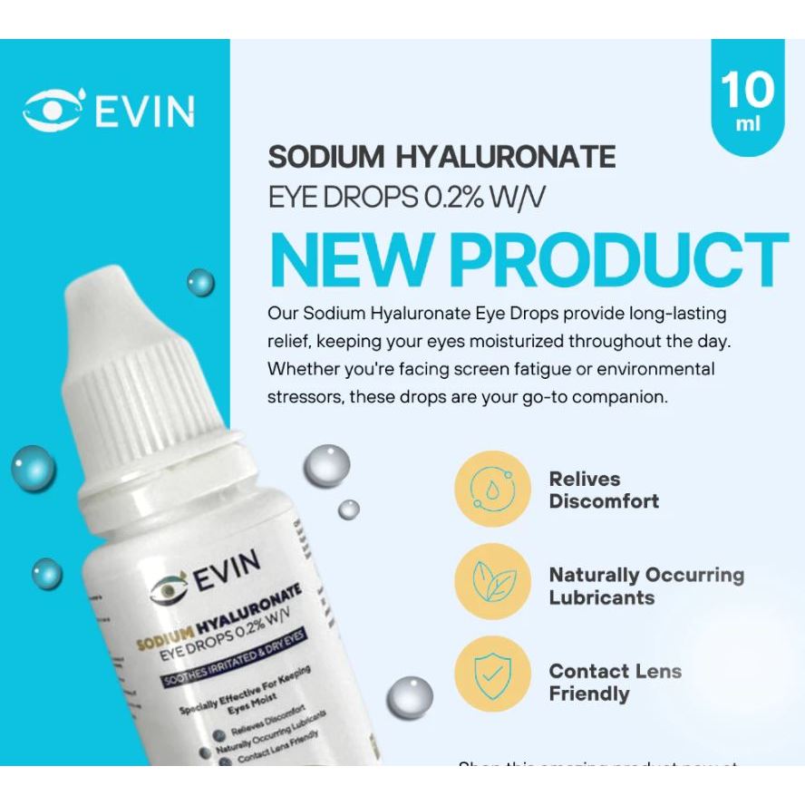 EVIN SODIUM HYALURONATE EYE DROPS | HYPROMELLOSE OPTHALMIC SOLUTION (10 ...