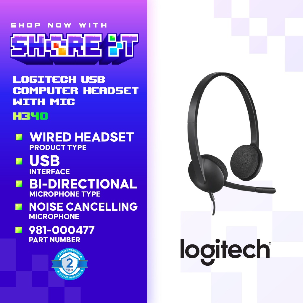 Logitech H340 USB Computer Headset With Mic plug-and-play USB-A | Noise ...