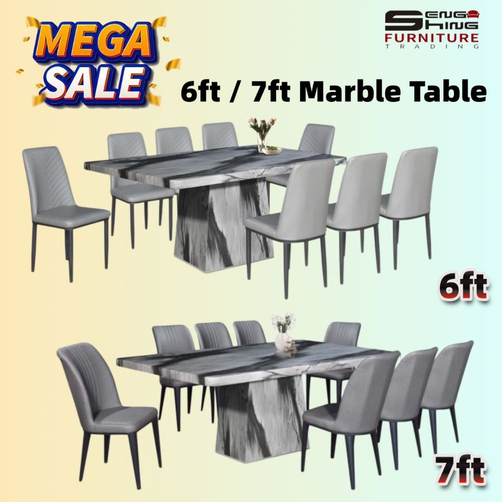 [SIAP PASANG] SENG HING 1+8 Marble Rectangle Dining Set /1+8 Table ...